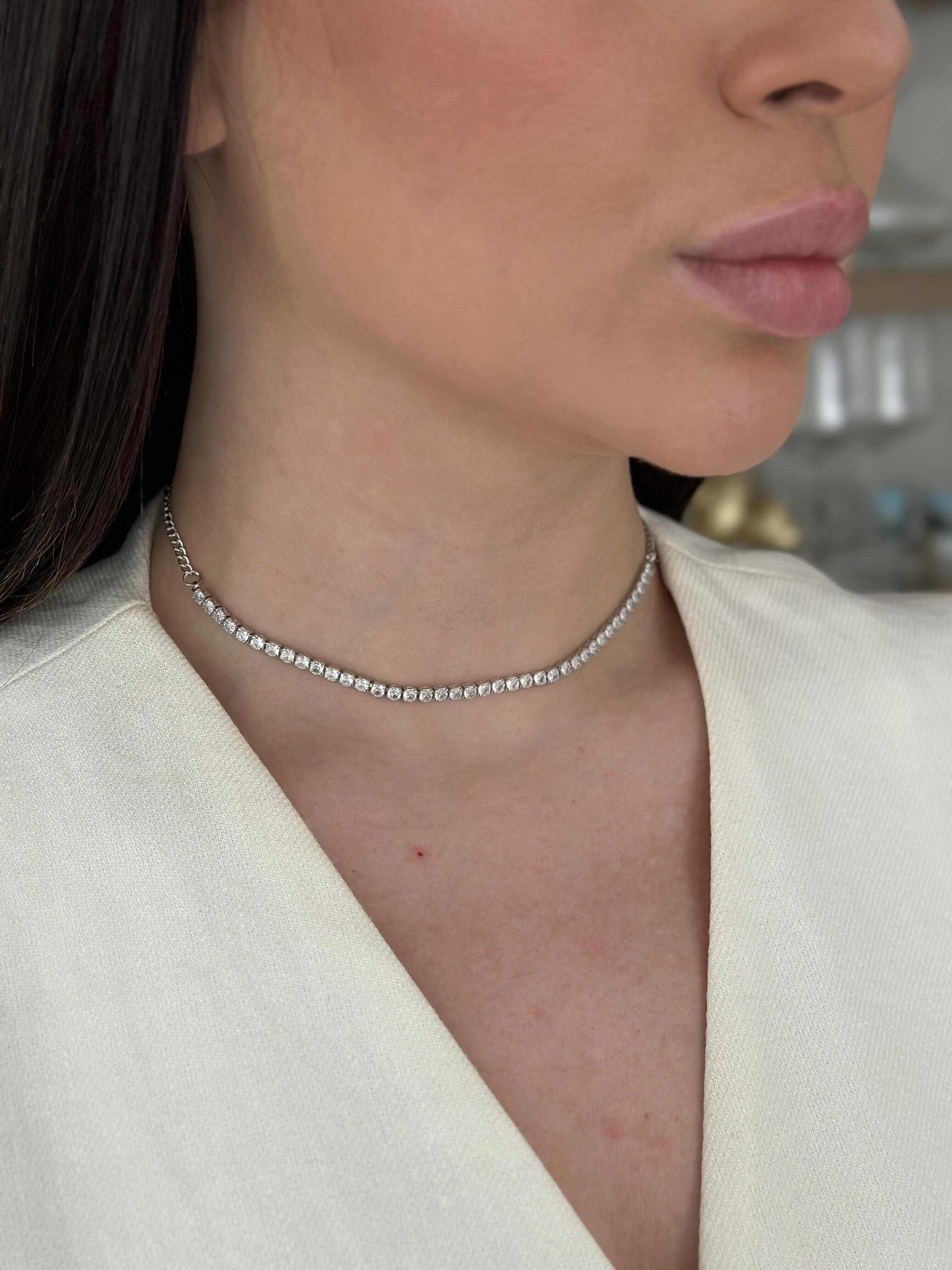 Choker Folheada a Prata Mini Esferas Zircônia