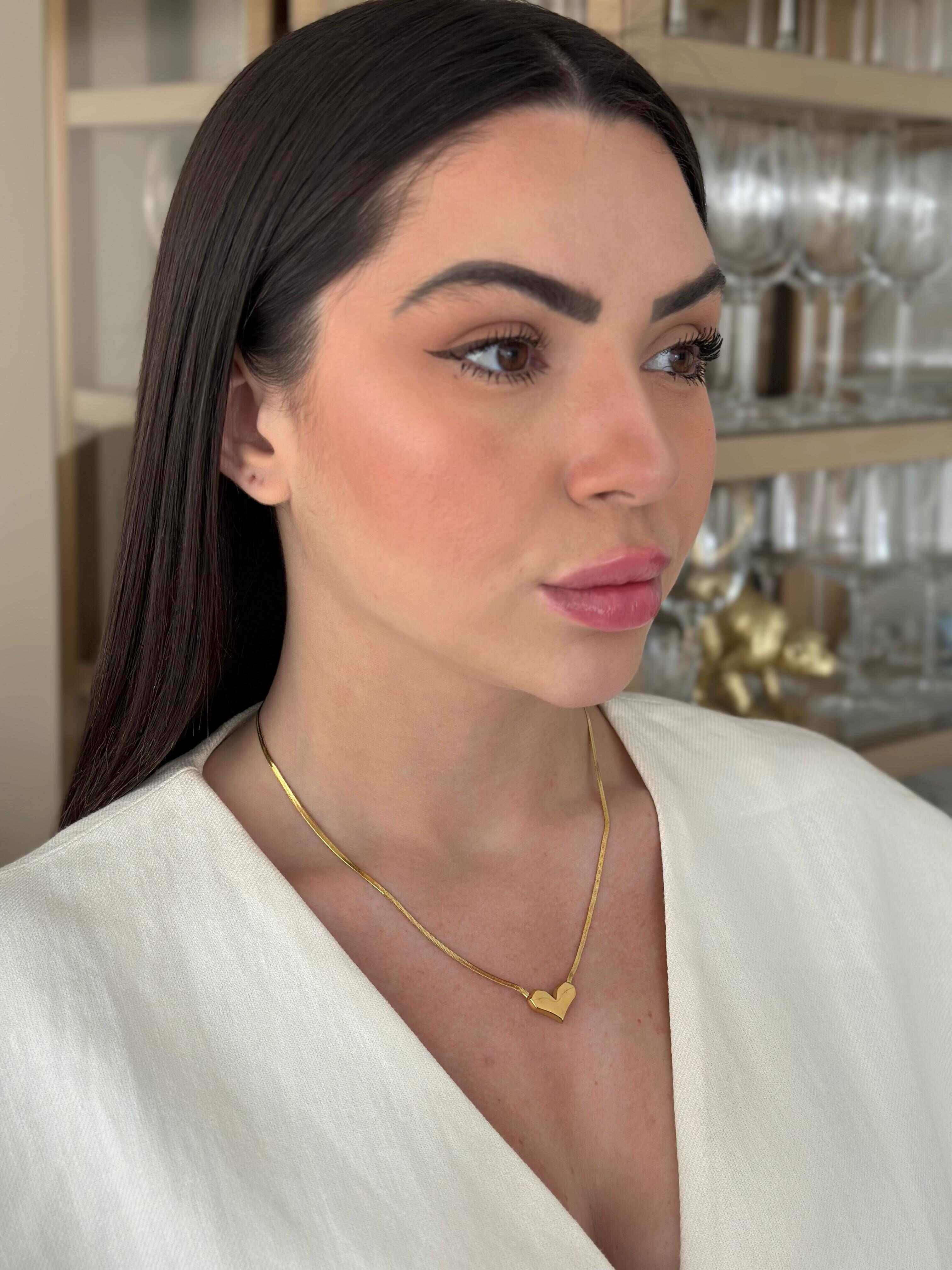 Colar Aço Inoxidável Coração Preenchido