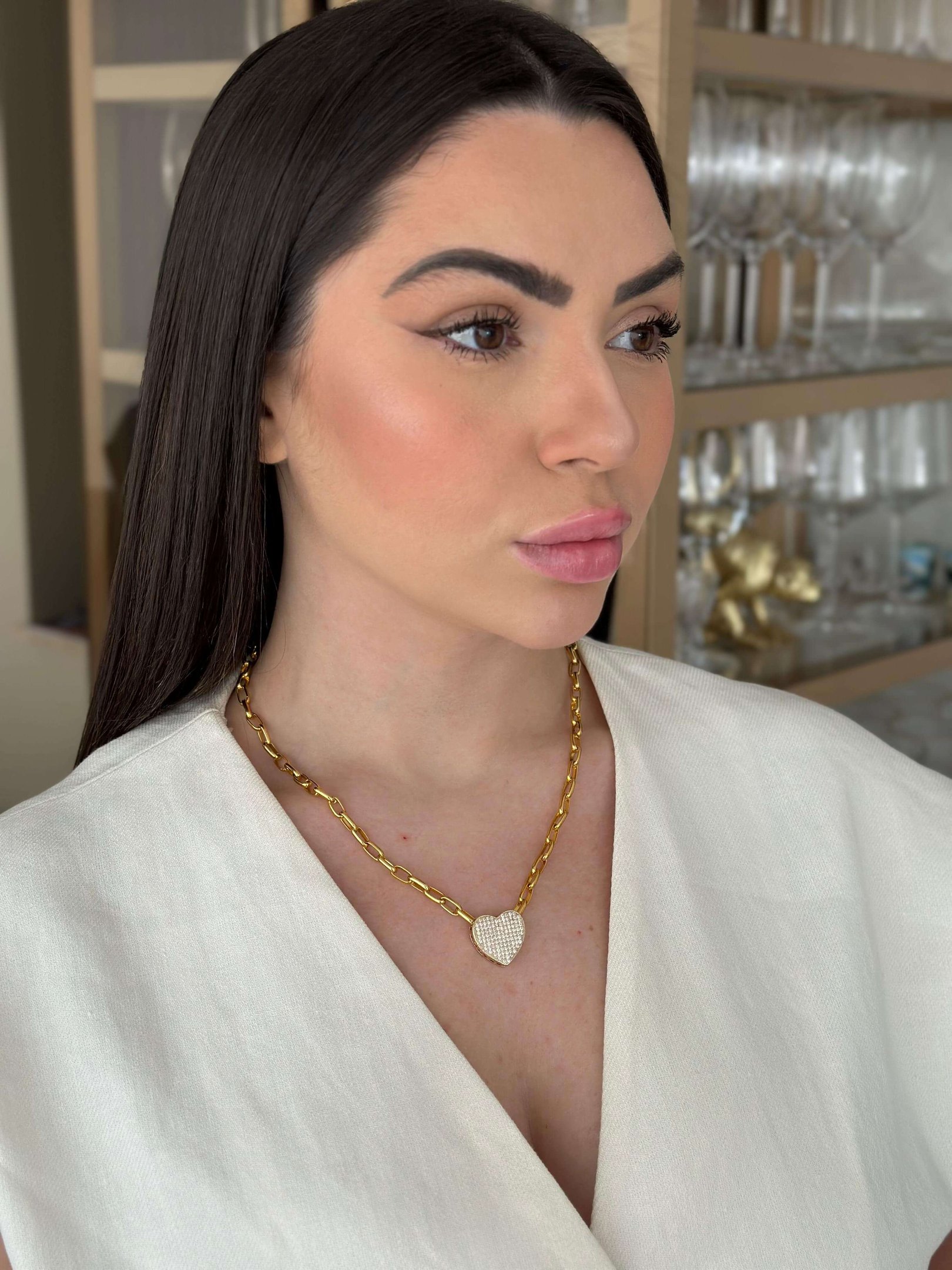 Colar Folheado a Ouro 18k Coração Preenchido