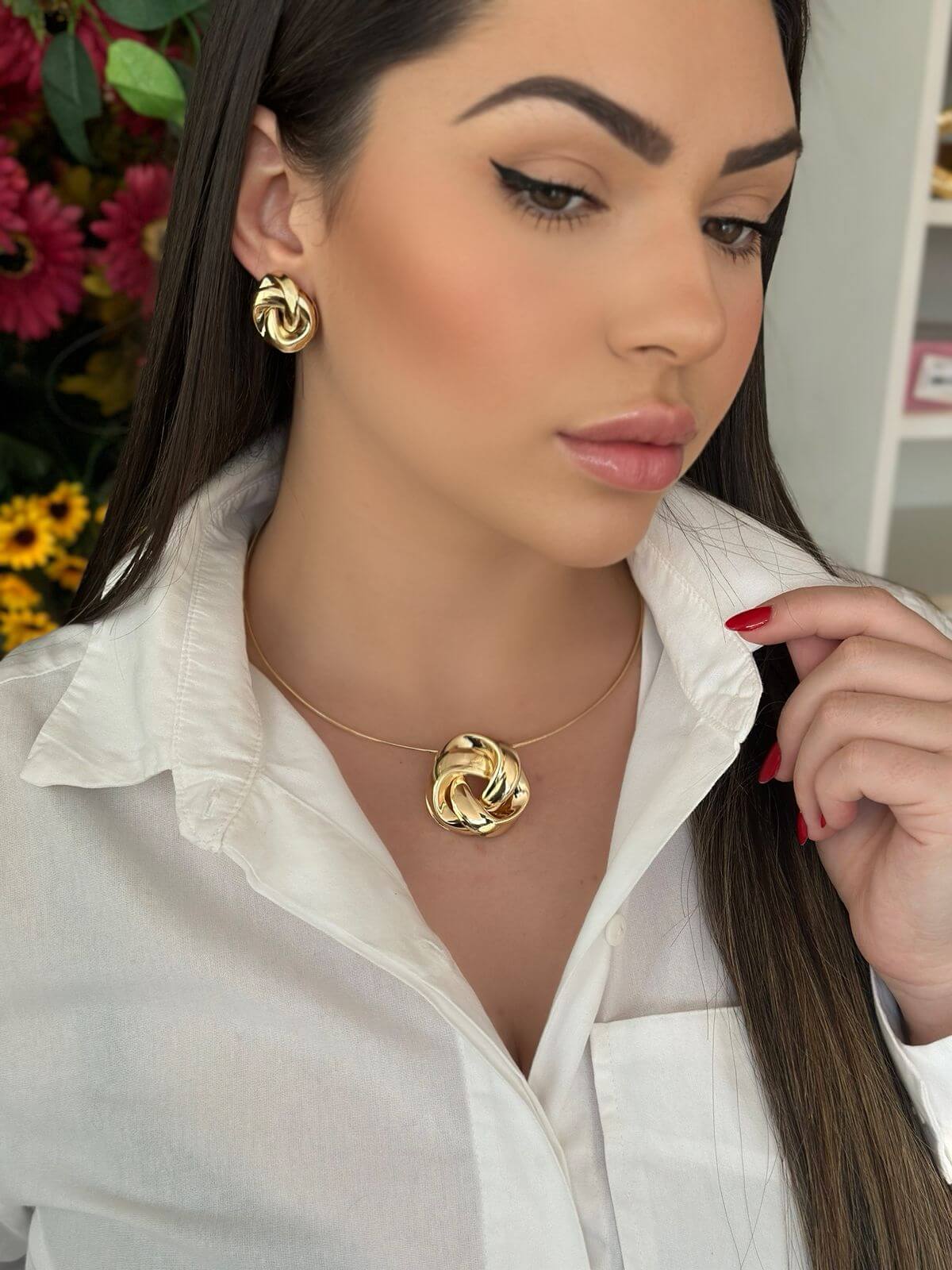 Miss.A Acessórios - Conjunto Aro Folheado a Ouro 18K Entrelaçado