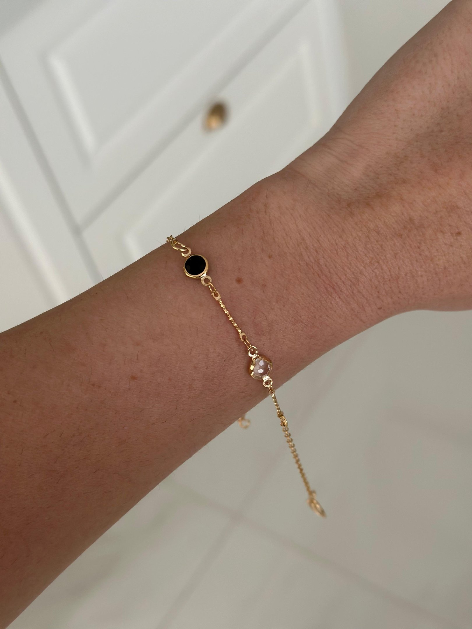 Pulseira Folheado a Ouro 18K Tiffany Preta e Cristal