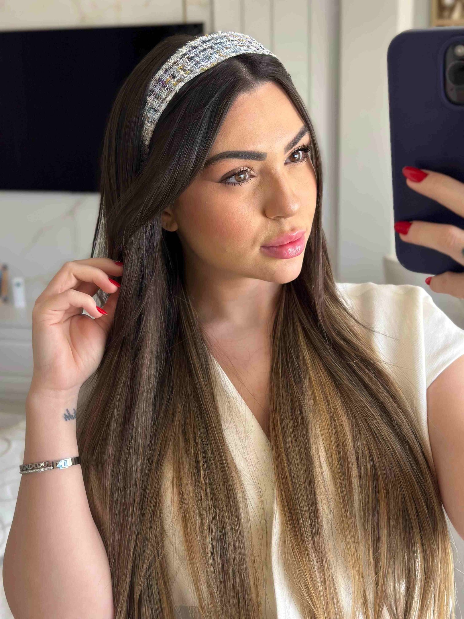 Tiara Inspiração Azul Claro Xadrez